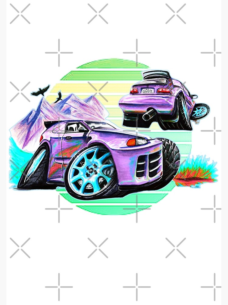 " purple slammed cartoon civic design, jdm honda" Poster for Sale by ...