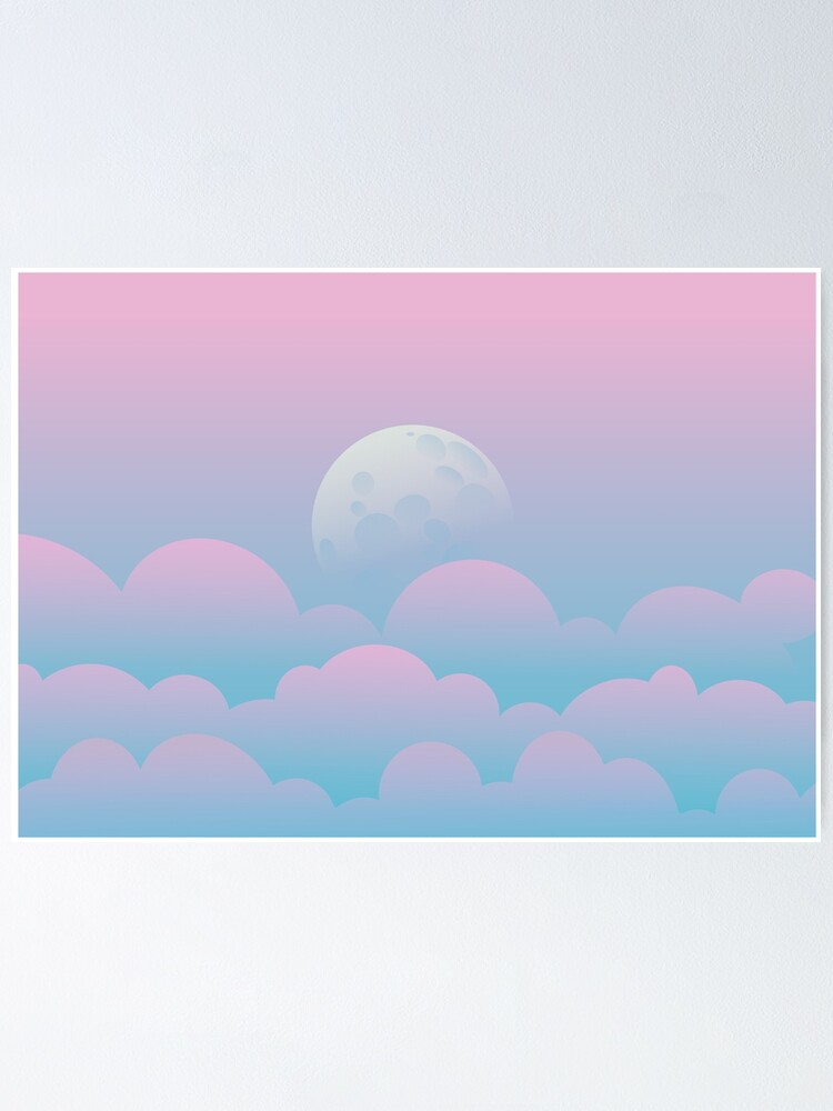 "Silver Fading Moon Pink Cotton Candy Clouds Geometric Shapes ...