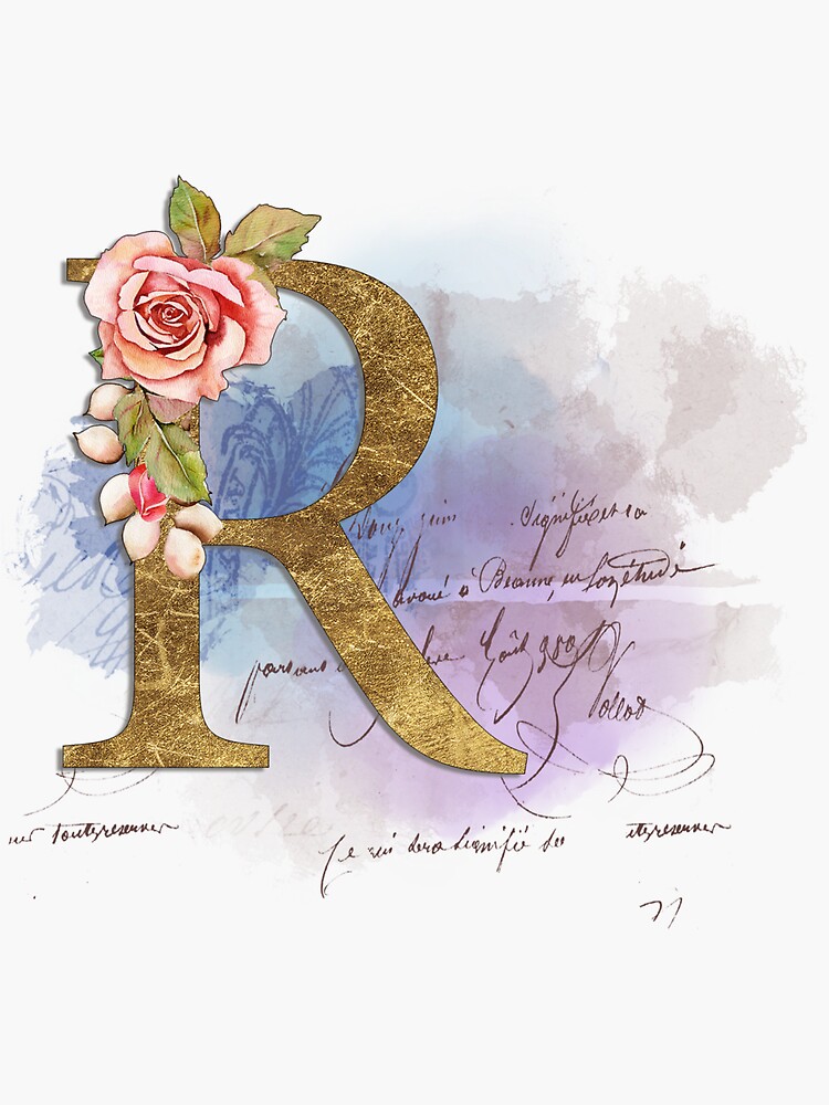 Pegatina «Vintage letra R con flor decorada y escritura» de ...