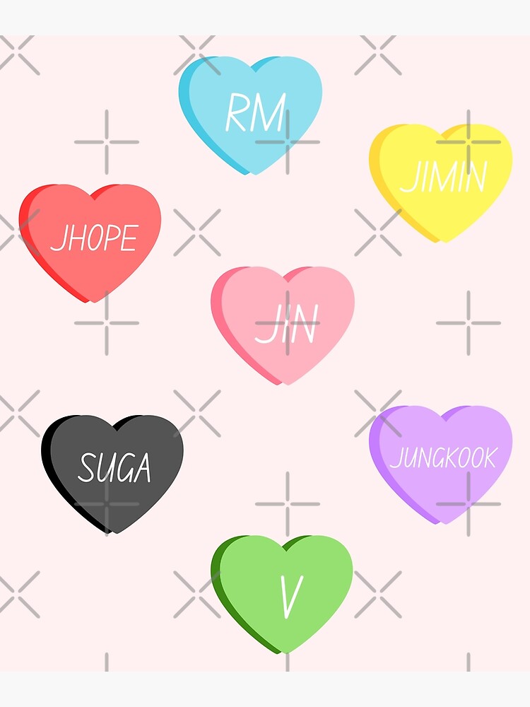 "BTS member names with cute hearts pack" Poster for Sale by Colorful ...