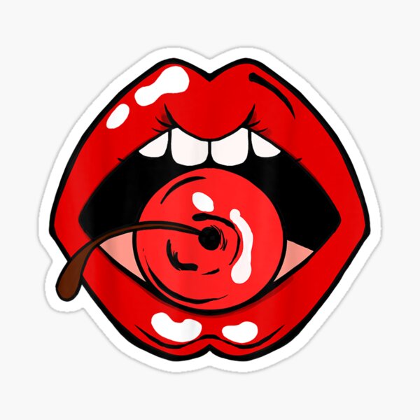 "Vintage Red Lips biting Cherry graphic" Sticker by shermelabri | Redbubble