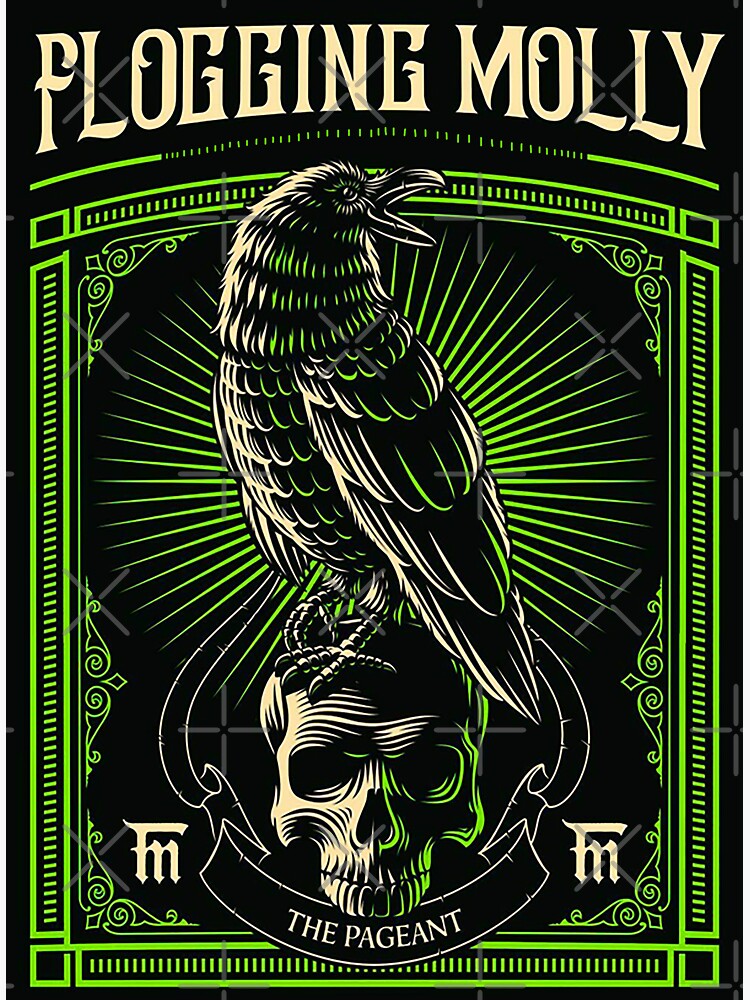 "Flogging molly black crow and skull, green background" Sticker by ...