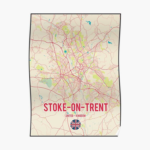 "Stoke-on-Trent map print - Art deco, Wall art" Poster for Sale by ...