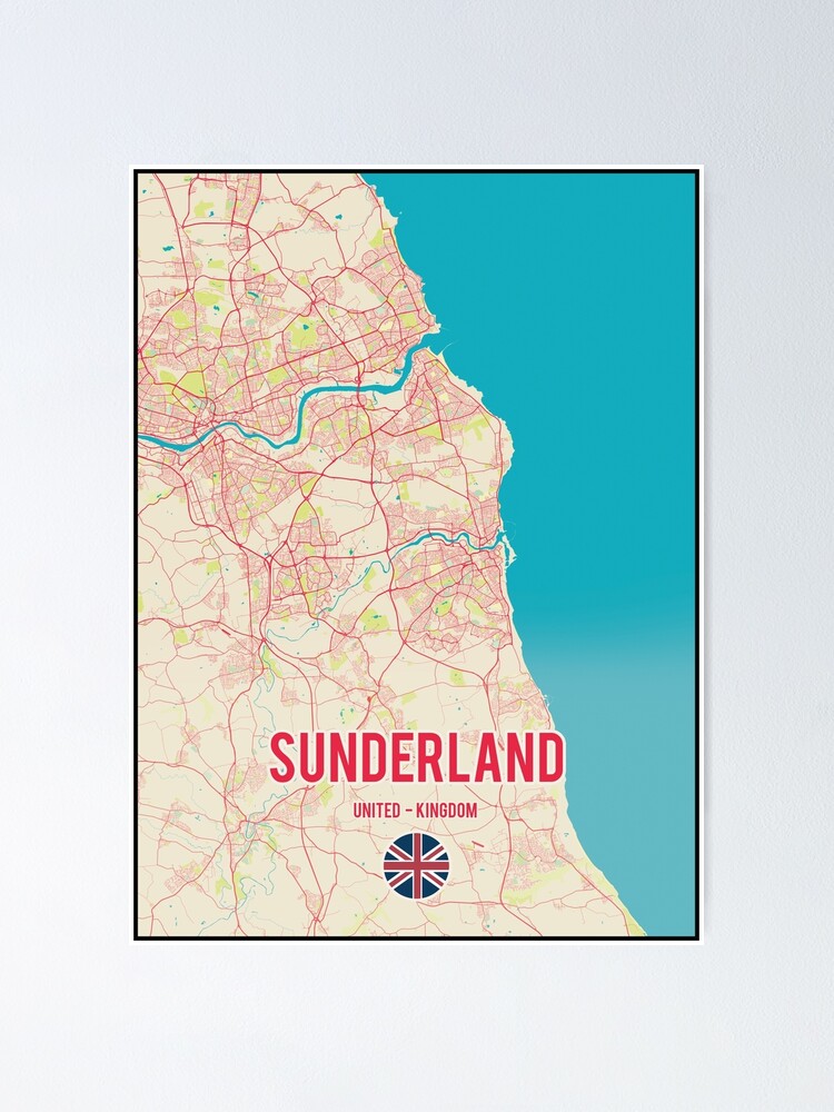 "Sunderland map of england - Art deco and Wall art" Poster for Sale by ...