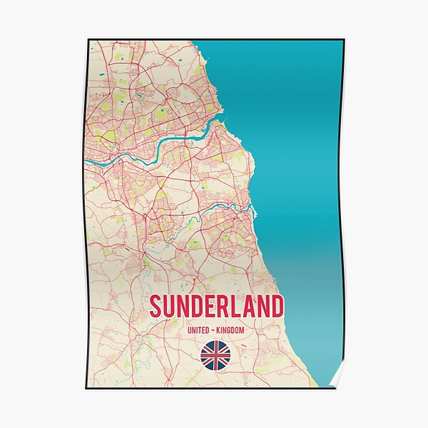 "Sunderland map of england - Art deco and Wall art" Poster for Sale by ...