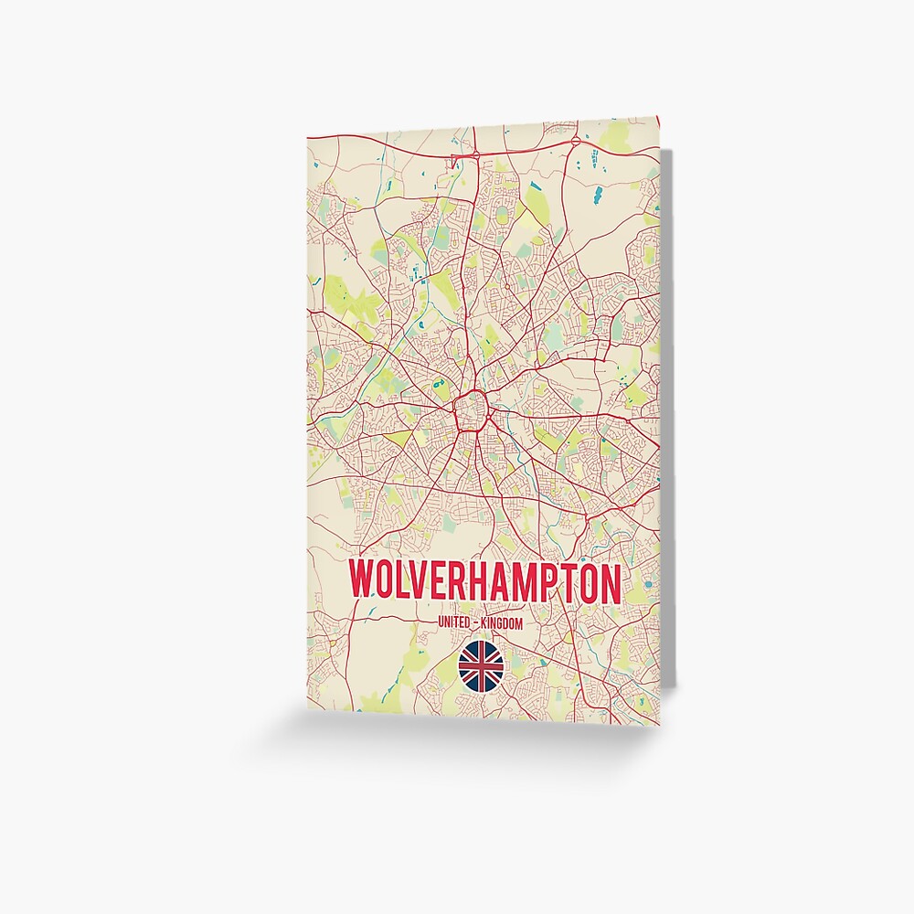 "Wolverhampton map uk - Art deco and wall art" Greeting Card by ...
