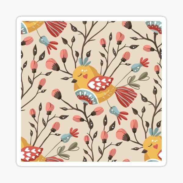 "boho botanical bird pattern" Sticker by boholove101 | Redbubble