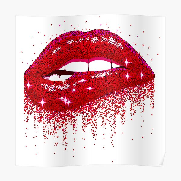"Red dripping glitter lips - Sexy woman pout " Poster by pixxart ...