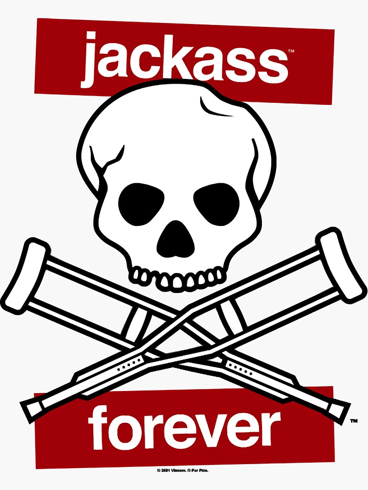 "Jackass Forever roter Schädel und Krücken-warnender Logo ...