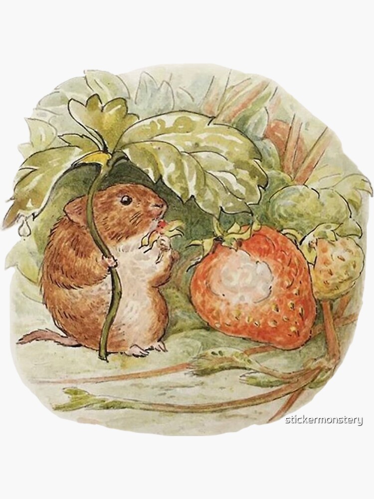 "strawberry garden ( mouse eating a strawberry )" Sticker by ...