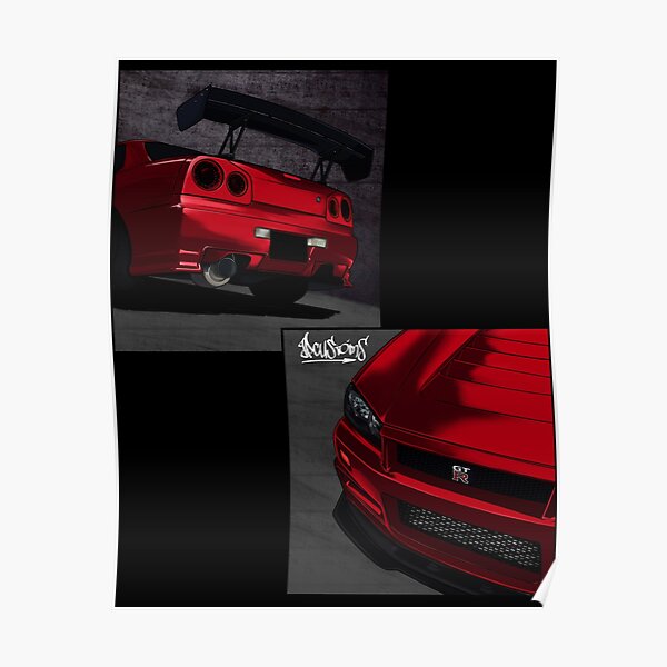 "GTR R34 Skyline" Poster for Sale by JDMCarStuff | Redbubble