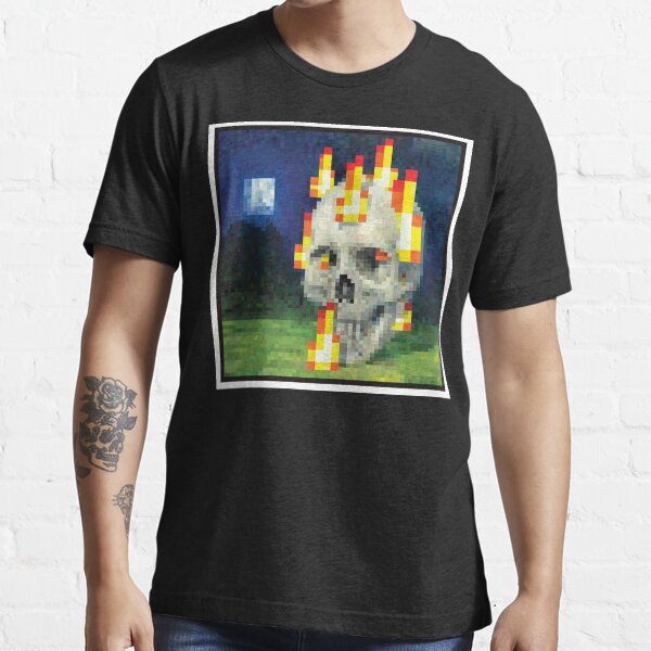 "Minecraft flaming skull on fire painting pixel art" T-shirt for Sale ...