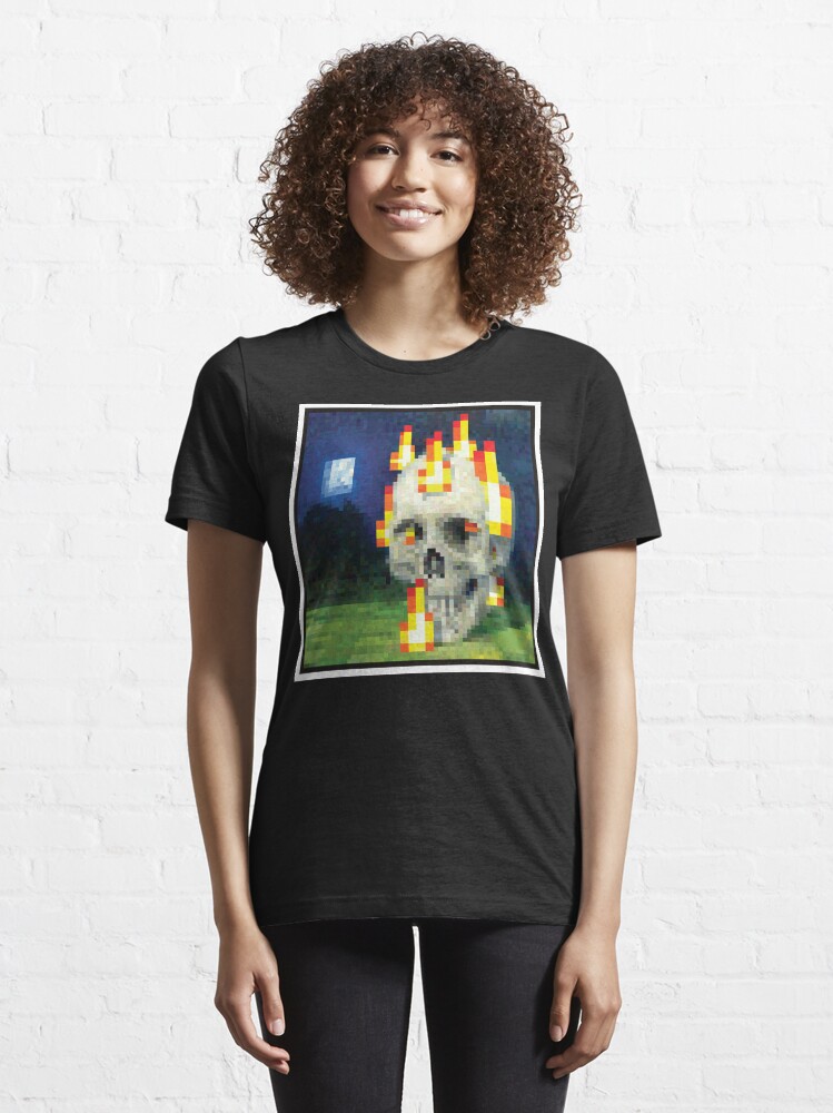 "Minecraft flaming skull on fire painting pixel art" T-shirt for Sale ...