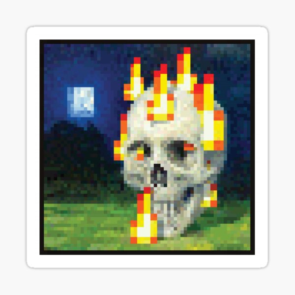 "Minecraft flaming skull on fire painting pixel art" Sticker for Sale ...