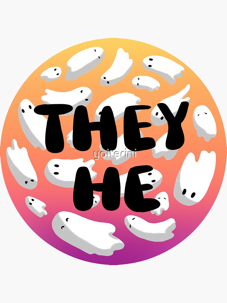 "they/he pronouns badge" Sticker for Sale by yoiterini | Redbubble