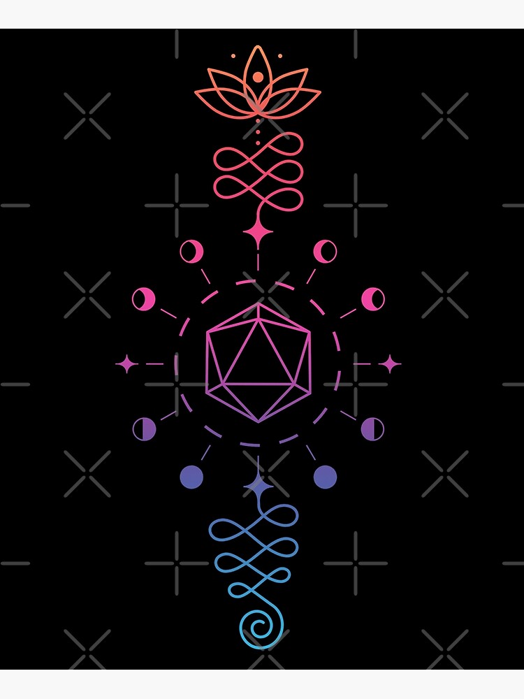 "DND DICE, Cute and Colorful D20 Rainbow Moon Phase Unalome" Art Print ...