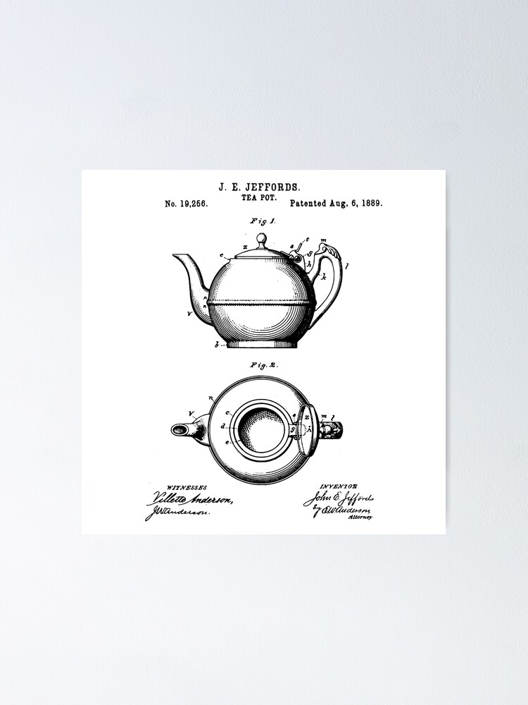 "Tea pot patent 1889, vintage tea pot patent " Poster for Sale by ...
