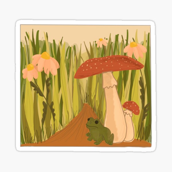 "cottagecore frog with mushroom" Sticker by ollynbobby | Redbubble