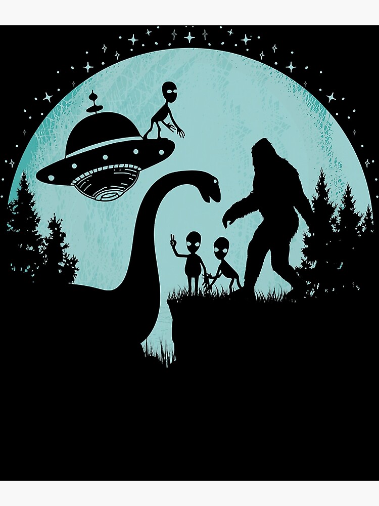 "Bigfoot Loch Ness Monster Nessie Sasquatch Ufo Funny Aliens T-Shirt" Photographic Print by ...