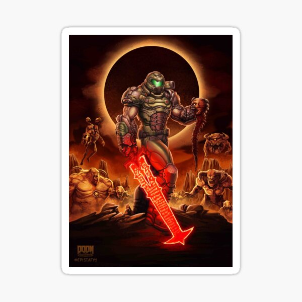 "DOOM Slayer" Sticker by johngruverjohn | Redbubble