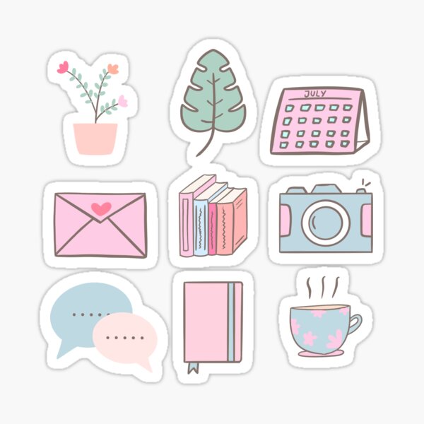 "Hand Drawn Cute Pink Sticker Icons Collection" Sticker for Sale by ...