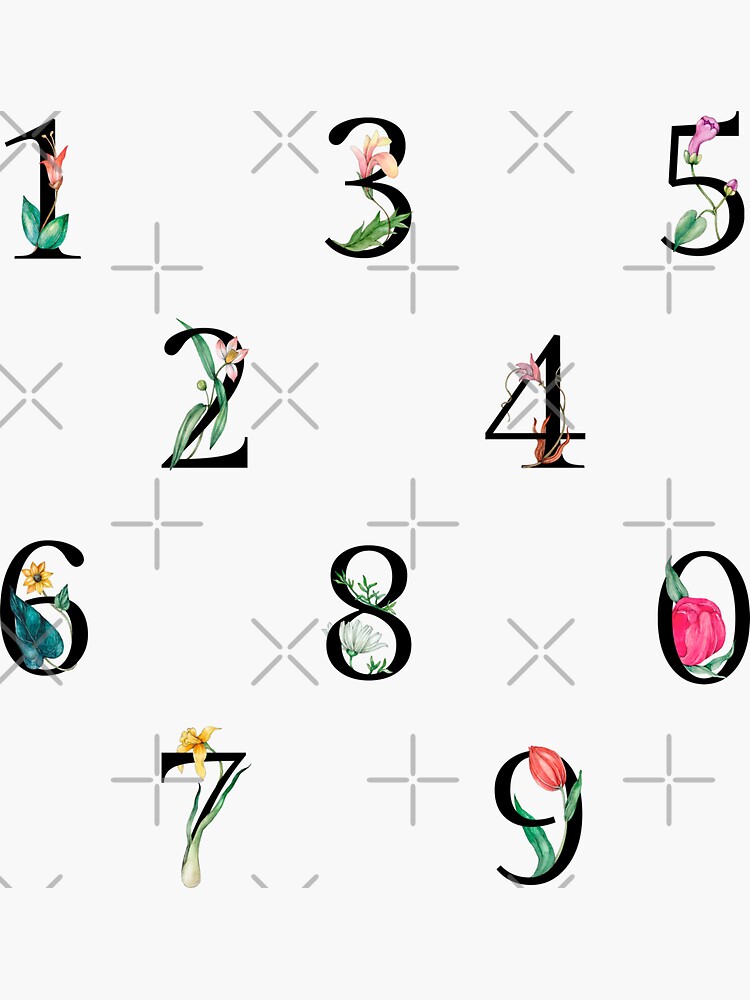 "Beautiful Numbers with decorative plants and flowers - Sticker pack ...