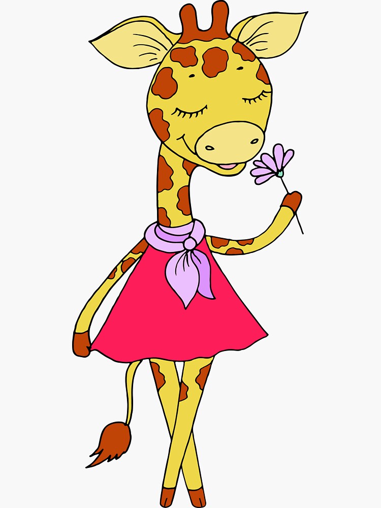 Cute Giraffe With Closed Eyes In Pink Dress Sticker By Mayyaiva Redbubble