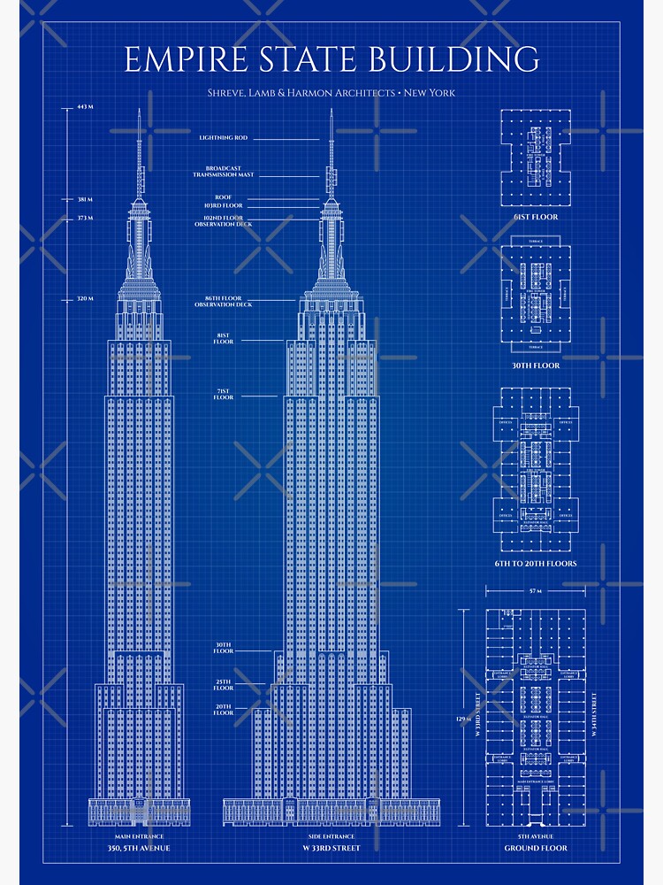 "Empire State Building (Blueprint)" Sticker by BGALAXY | Redbubble