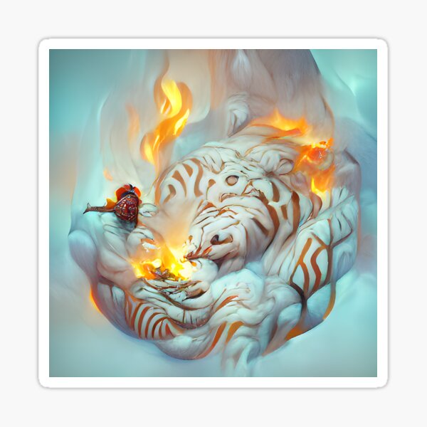 "80 - White tiger on fire pattern" Sticker by Byterra-Artech | Redbubble