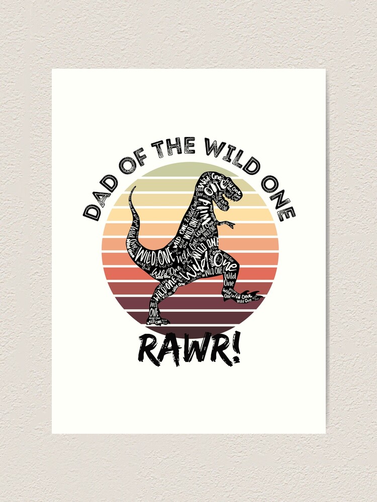 "Dad of the Wild One Retro Vintage Sunset T-Rex Dinosaur Silhouette ...
