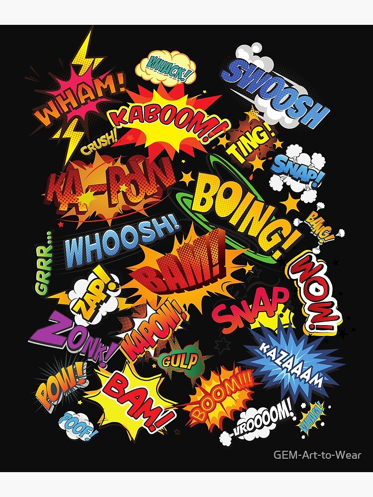 "Classic Super Hero Shirt Comic Book Lovers Onomatopoeia Comic Words ...
