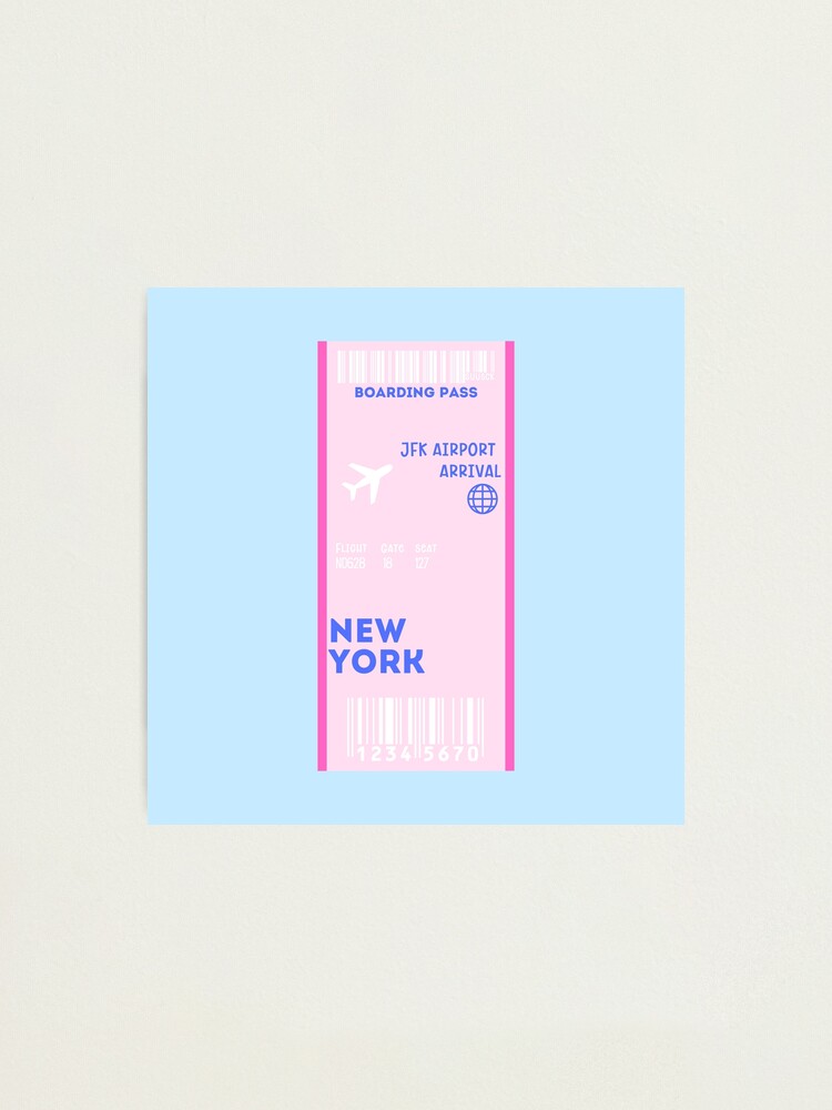 "Preppy airplane ticket New York JFk airport" Photographic Print by ...