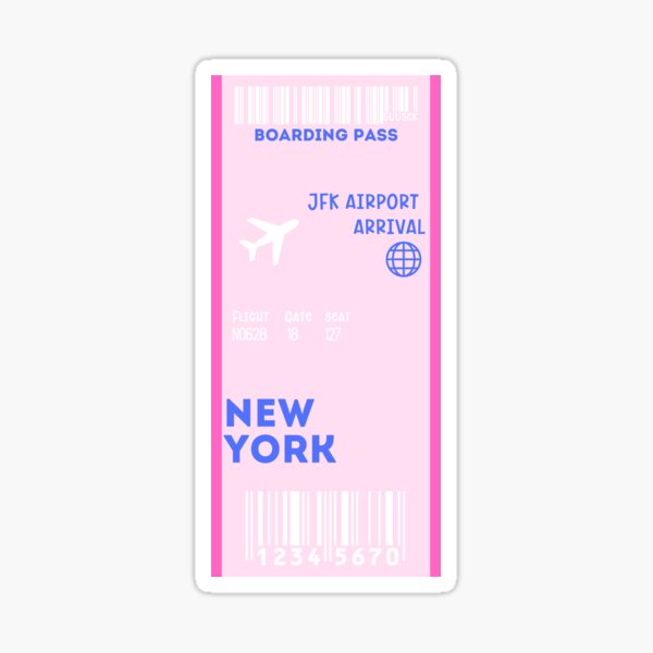 "Preppy airplane ticket New York JFk airport" Sticker for Sale by ...