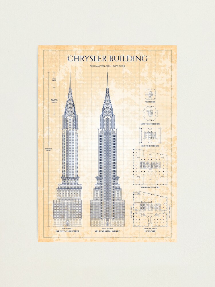 "Chrysler Building (Old Blue Grid) Dark Blue Color" Photographic Print ...