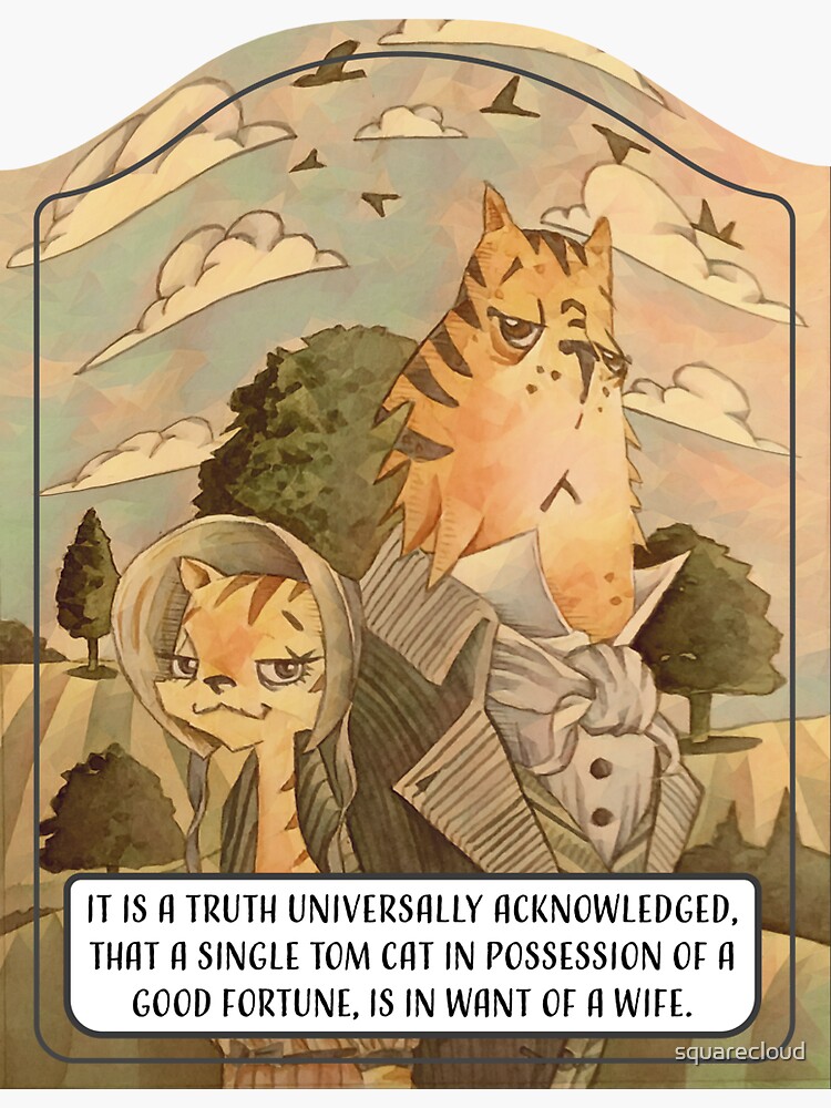 "Cute cats Pride and Prejudice - funny Jane Austen " Sticker for Sale ...