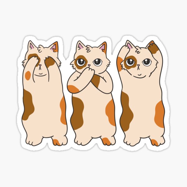 "See no hear no speak no evil cat" Sticker by IdeasWithWords | Redbubble