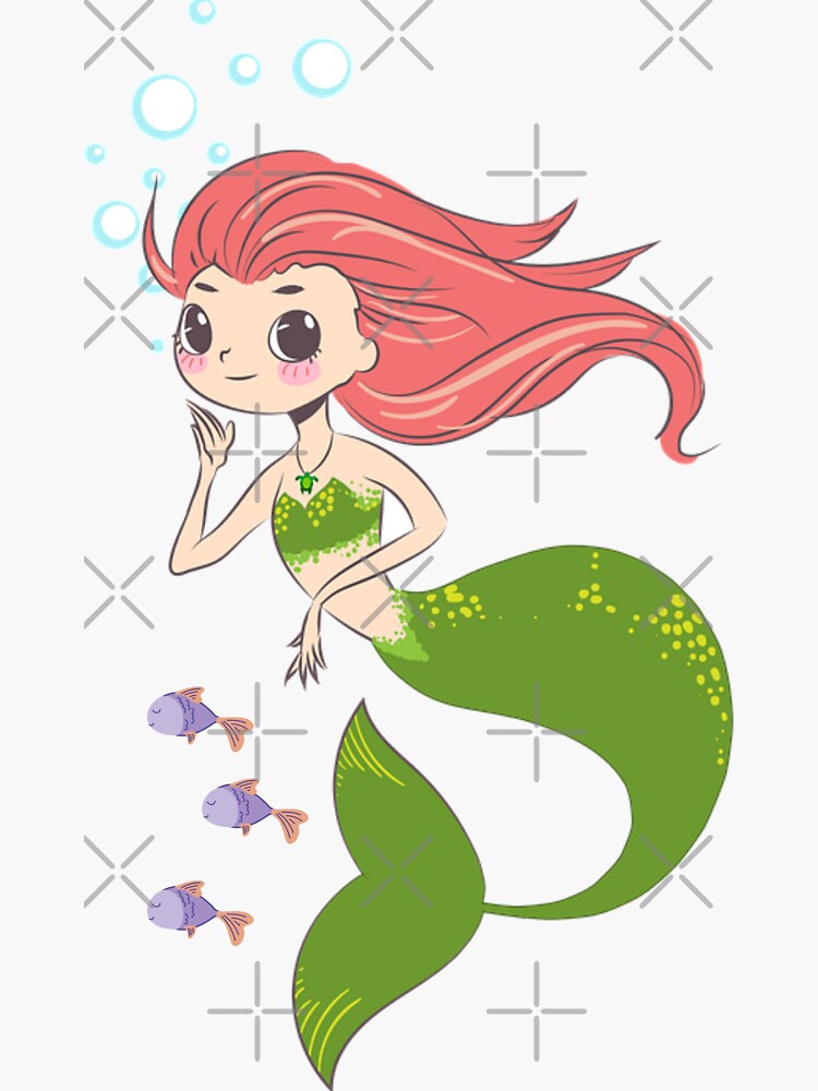 "cute mermaid fish water bubbles summer" Sticker for Sale by ...