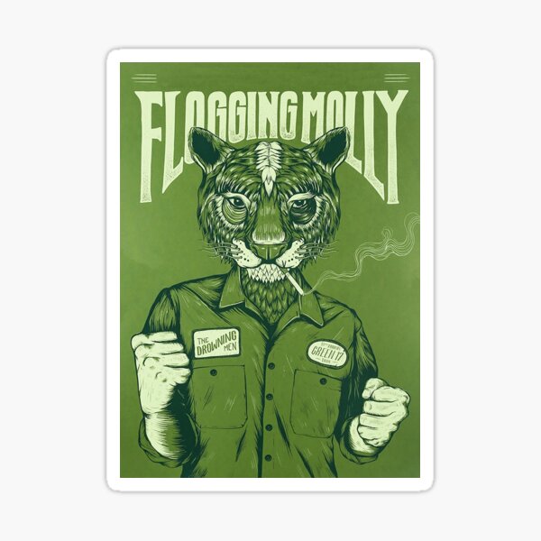 "Flogging molly tiger is smoking, green background" Sticker for Sale by ...
