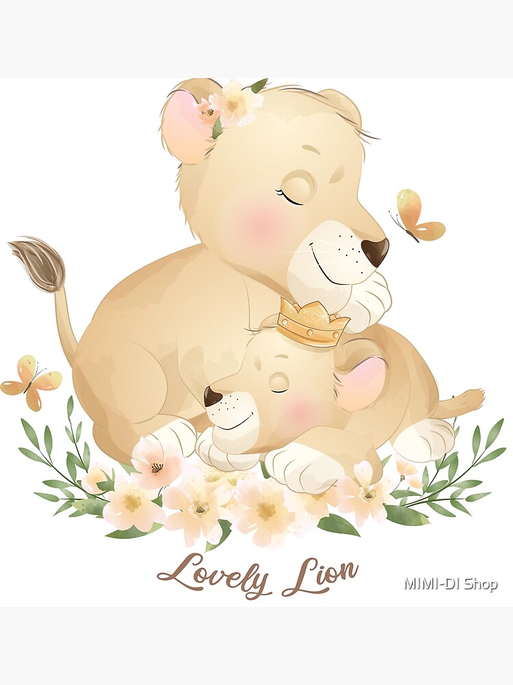 "Cute little prince lion cub with his mother lioness" Art Print by ...