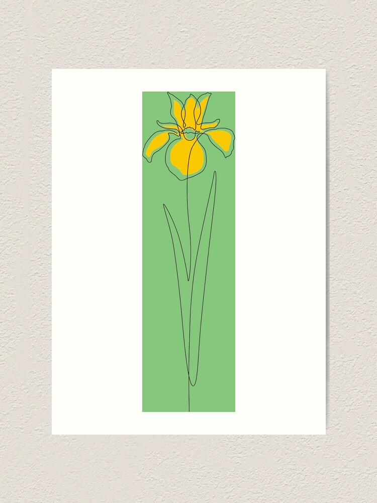 " Single Line Iris Flower Drawing Mustard Yellow Floral Sketch Artwork ...