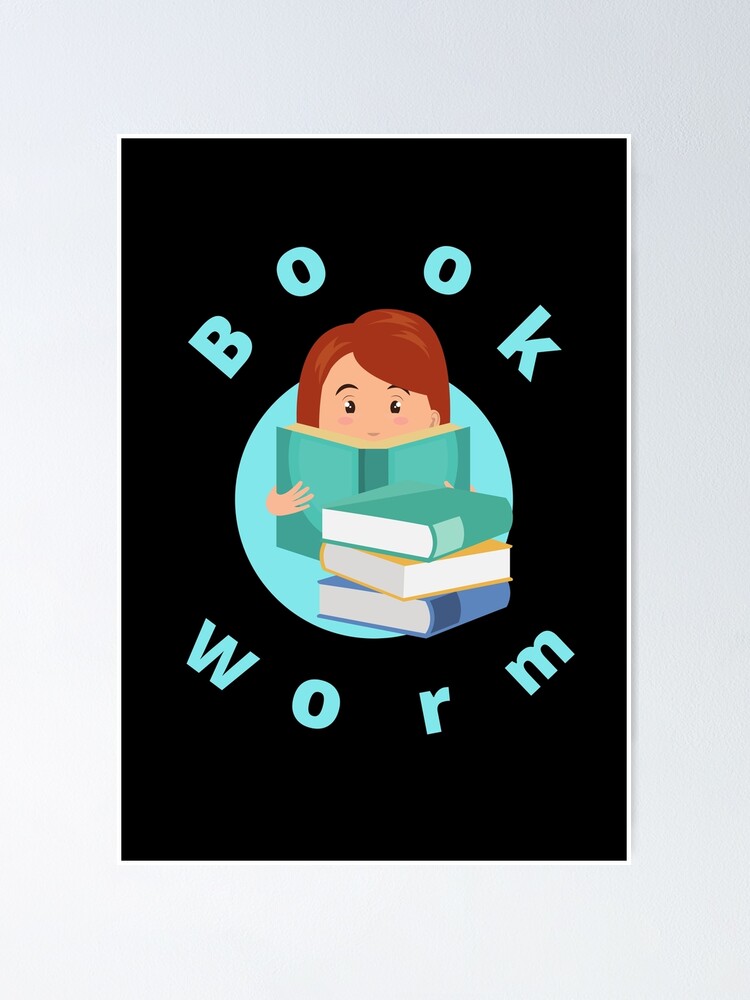 "Bookworm, light blue round design with books and a woman reading a ...