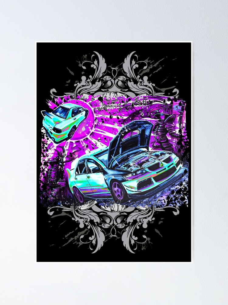 "jdm evo lancer blue design" Poster for Sale by vallertine | Redbubble