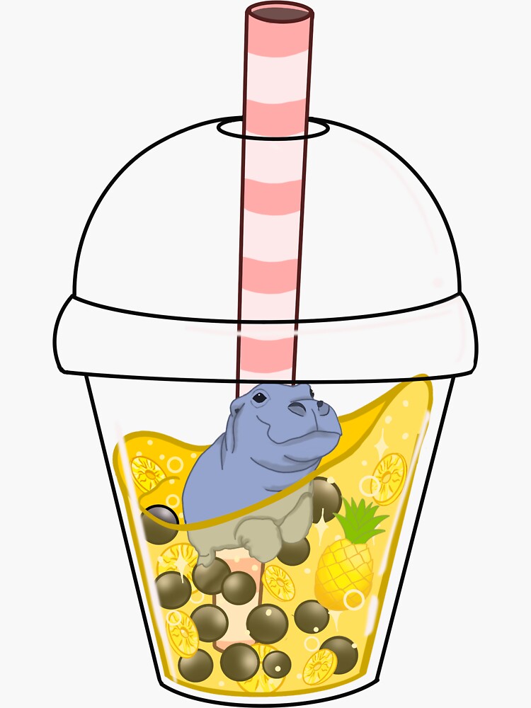 "Hippo Pineapple Boba Tea Phone Case & More" Sticker for Sale by ...