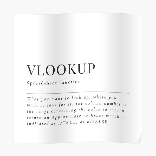 "VLOOKUP - SPREADSHEET FUNCTION" Poster by PEPITOFAMILY | Redbubble