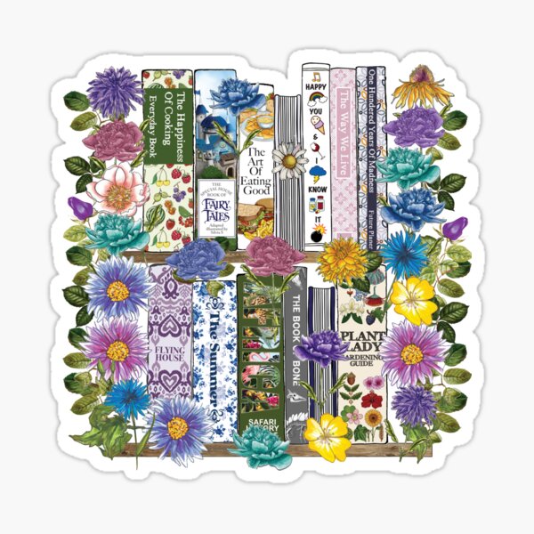 "Floral Book Shelves" Sticker by Everpop | Redbubble