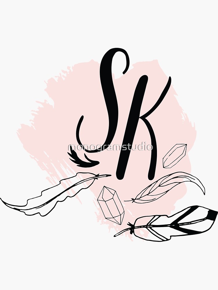 "Monogram Letters S K - Hand written font, with boho elements" Sticker ...