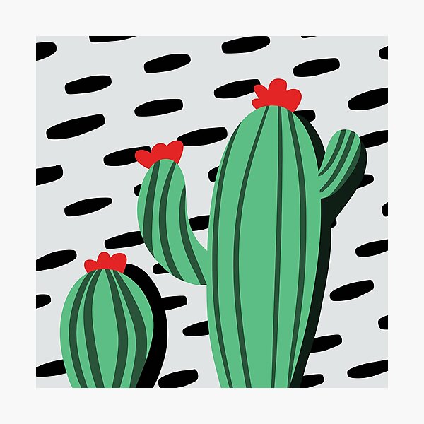 "Cacti Illustration with Dot Pattern in Black, Green, and Bright Red ...