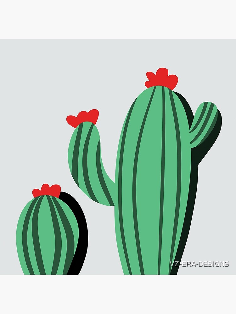 "Cacti Illustration with White Background in Black, Green, and Bright ...
