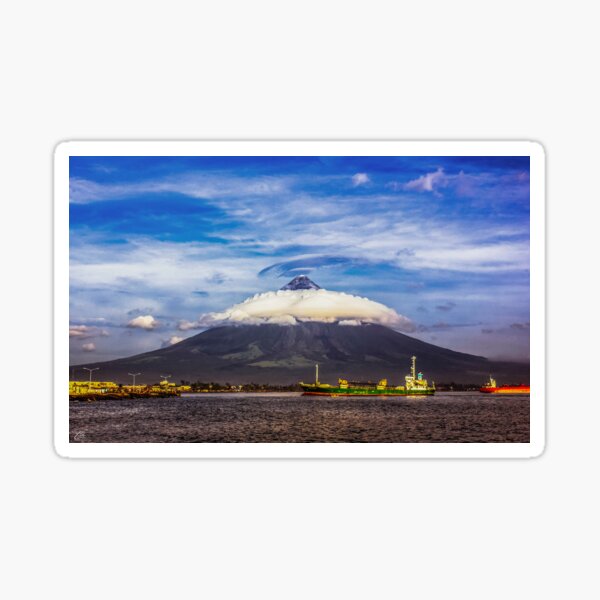 "Mayon Volcano and Legazpi City Port Albay Philippines" Sticker for ...