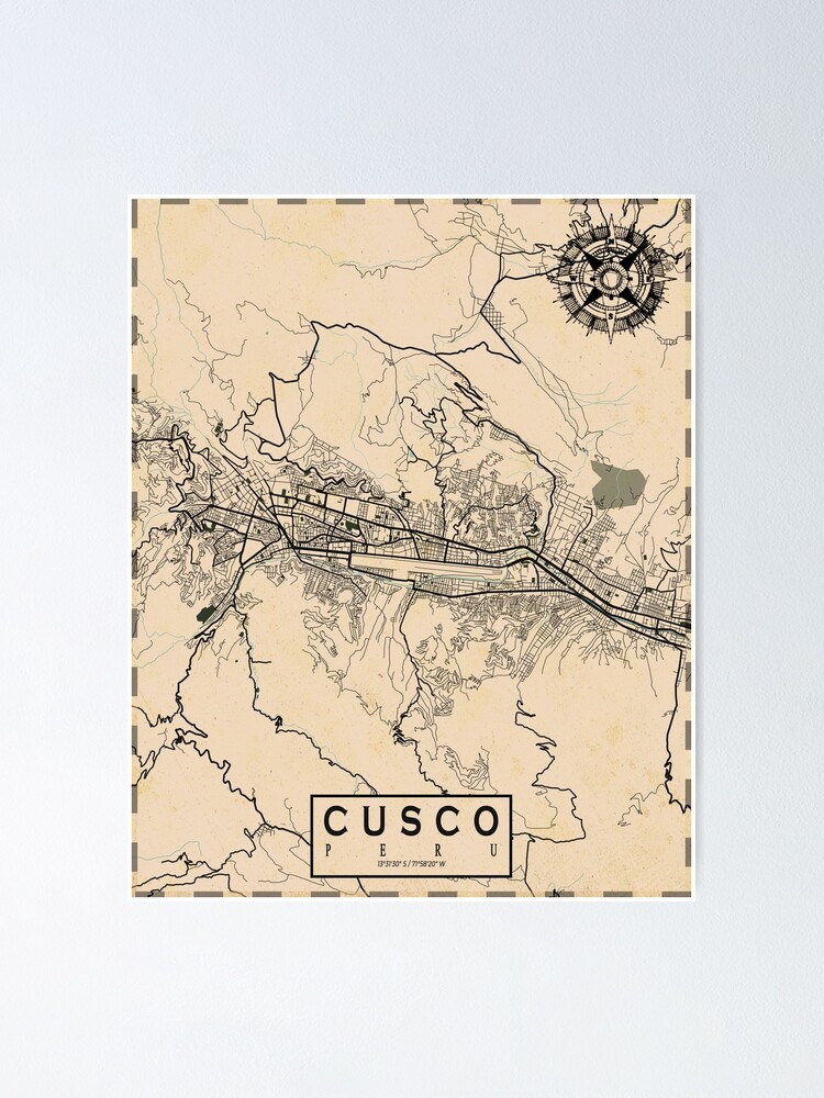 "Cusco City Map of Peru - Vintage" Poster by deMAP | Redbubble